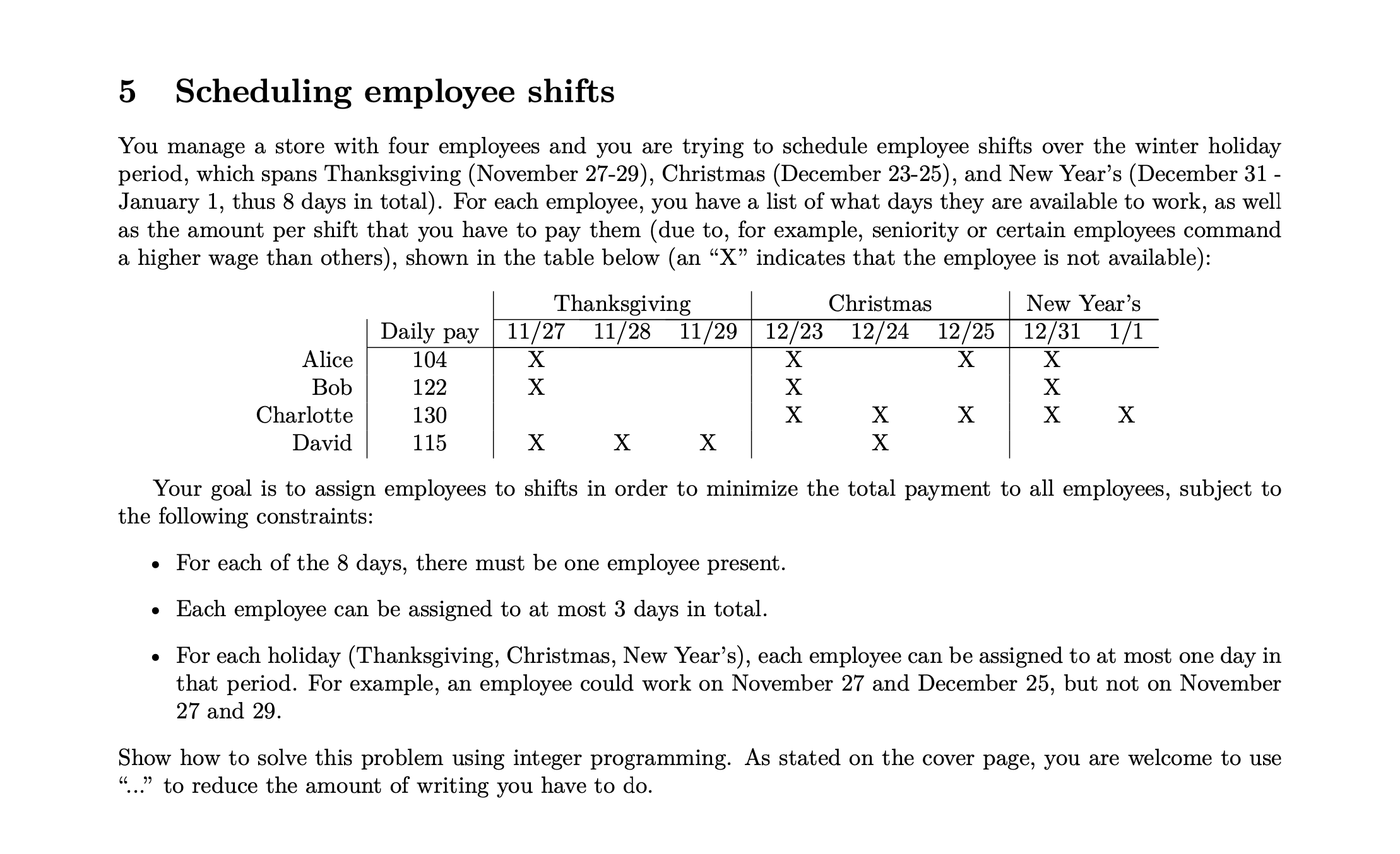 Solved 5 ﻿Scheduling employee shifts You manage a store with | Chegg.com