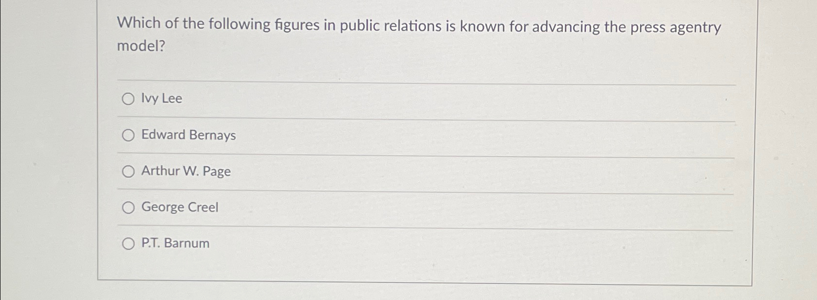 Solved Which of the following figures in public relations is | Chegg.com