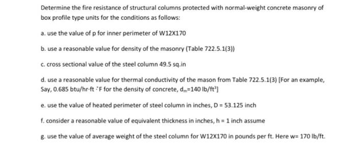 Solved Determine the fire resistance of structural columns | Chegg.com