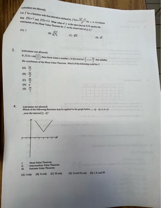 Solved (calculator not allowed) Lei f be a fanction with | Chegg.com