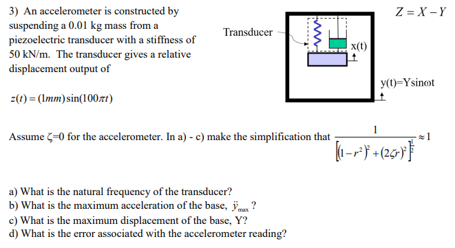 Solved 3) An accelerometer is constructed by suspending a | Chegg.com