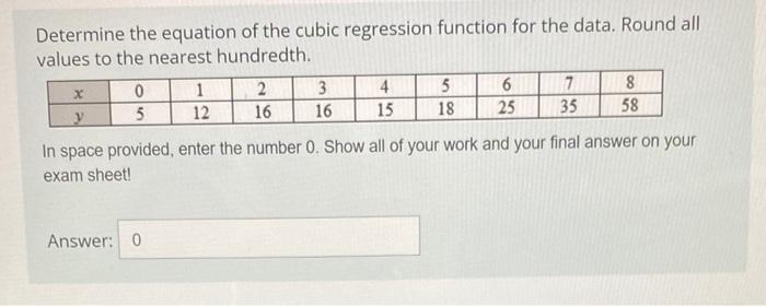Solved Determine the equation of the cubic regression | Chegg.com