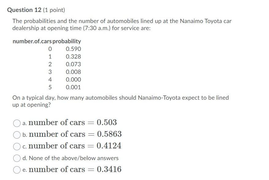 Solved Question 12 (1 point) The probabilities and the | Chegg.com