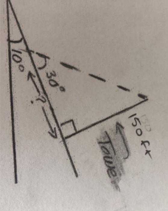 Solved a tower thats 150ft tall sits on a 10 degree slope. | Chegg.com