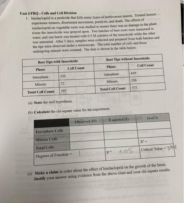 Solved Unit 4 FRQ - Cells and Cell Division 1. Imidacloprid | Chegg.com