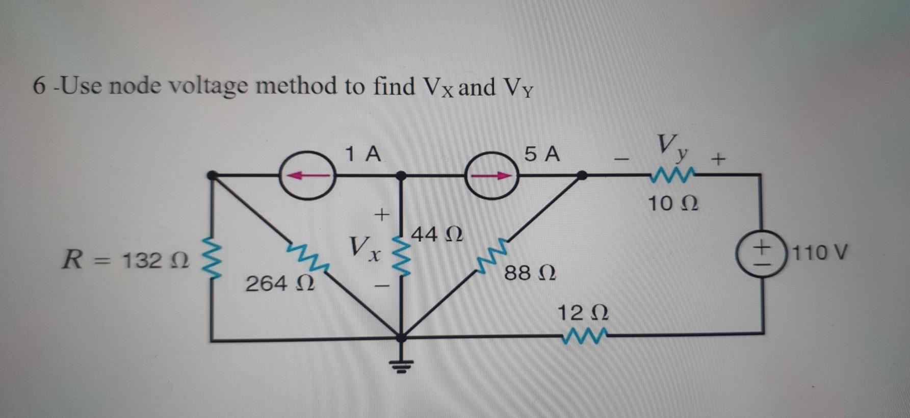 Solved 6 -Use node voltage method to find Vx and Vy 1A 5 A | Chegg.com
