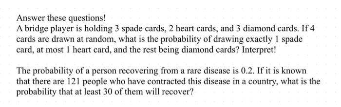 Solved Answer these questions! A bridge player is holding 3 | Chegg.com