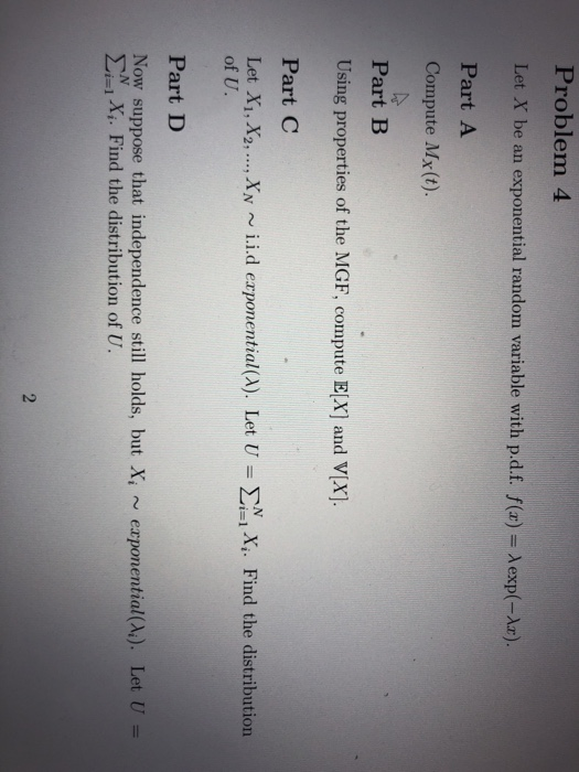 Solved Problem 4 Let X Be An Exponential Random Variable 