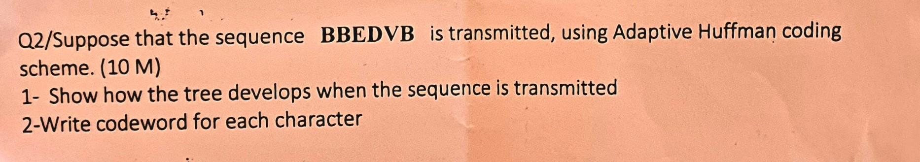 Solved Q2/Suppose that the sequence BBEDVB is transmitted, | Chegg.com