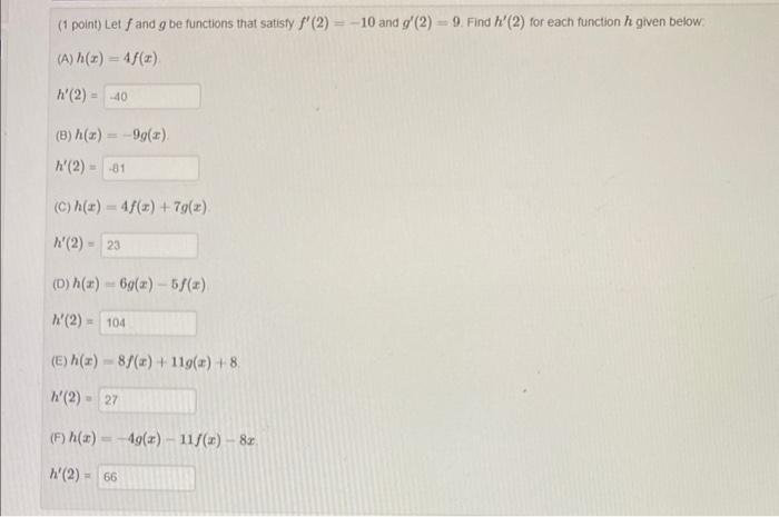 Solved (1 point) Suppose that f(x)=4x−4+3x−2. Evaluate each | Chegg.com