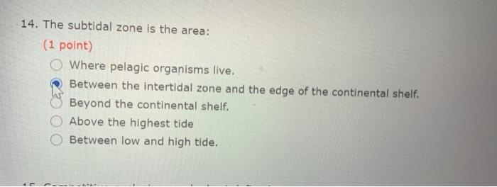 Solved 14. The subtidal zone is the area: (1 point) Where | Chegg.com