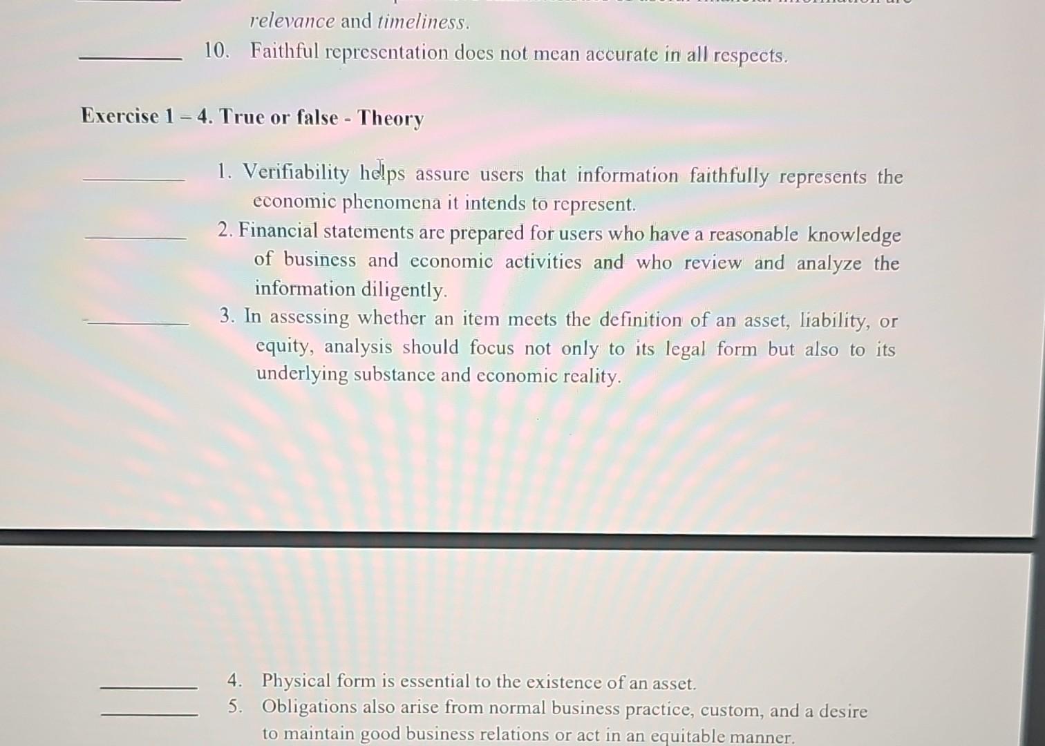 Solved Exercise 1-3: True or False- Theory 1. The Conceptual | Chegg.com