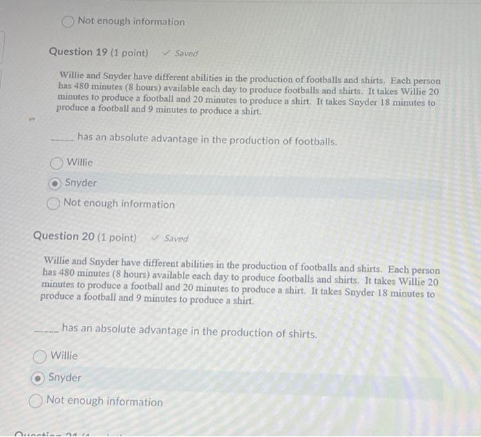 Solved Question 19 ( 1 point) Saved Willie and Snyder have | Chegg.com