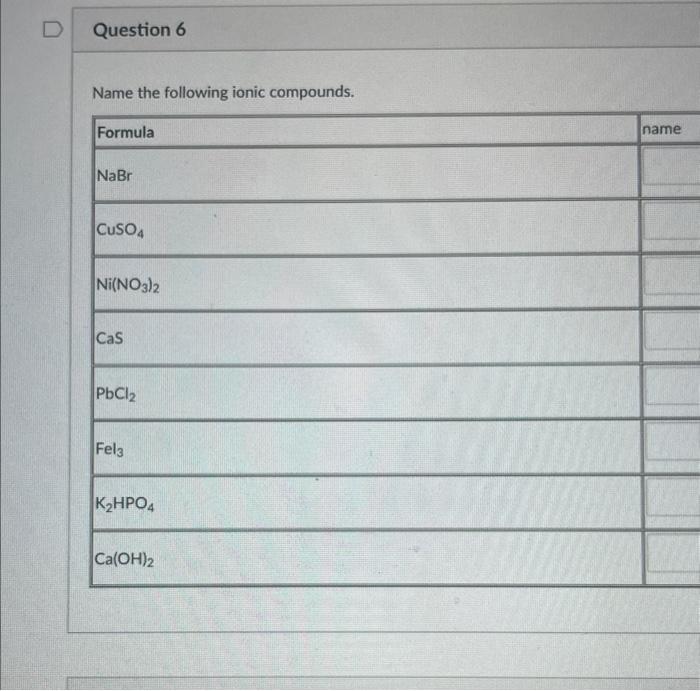 Solved Question 6 Name the following ionic compounds. | Chegg.com