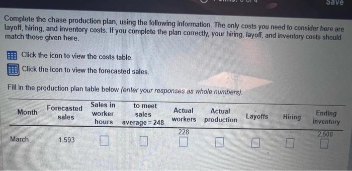 Solved Complete the chase production plan, using the | Chegg.com