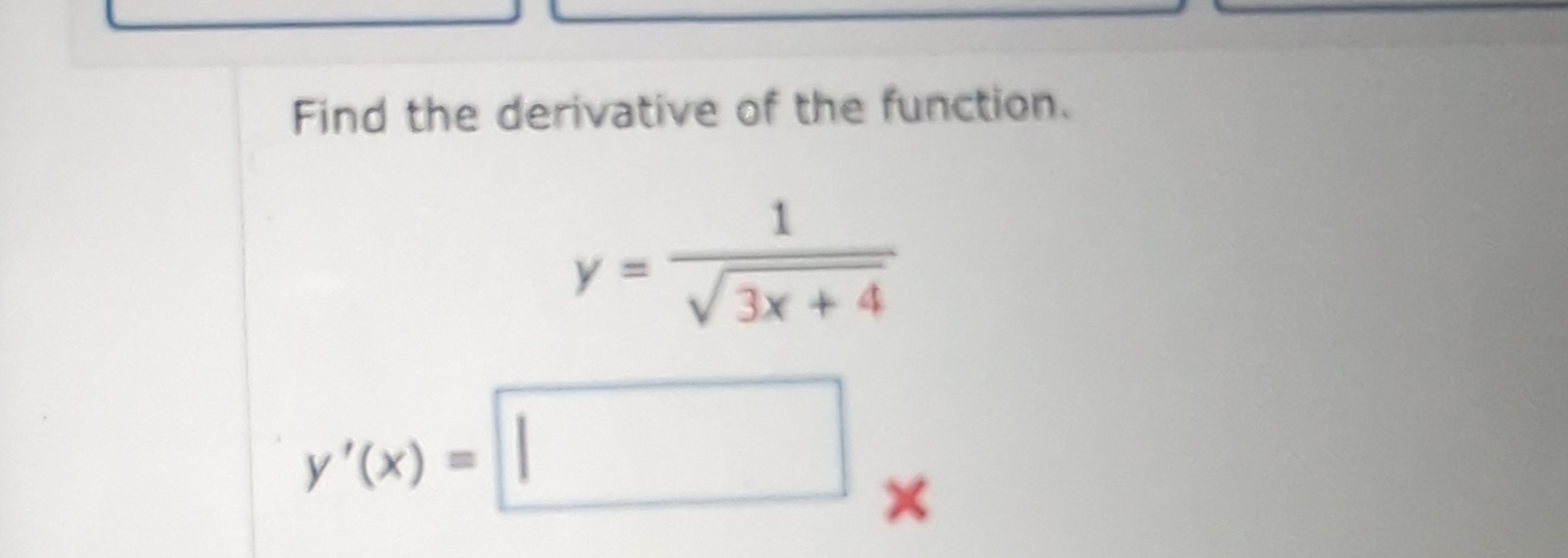 Solved Find the derivative of the function.y=13x+42y'(x)= | Chegg.com