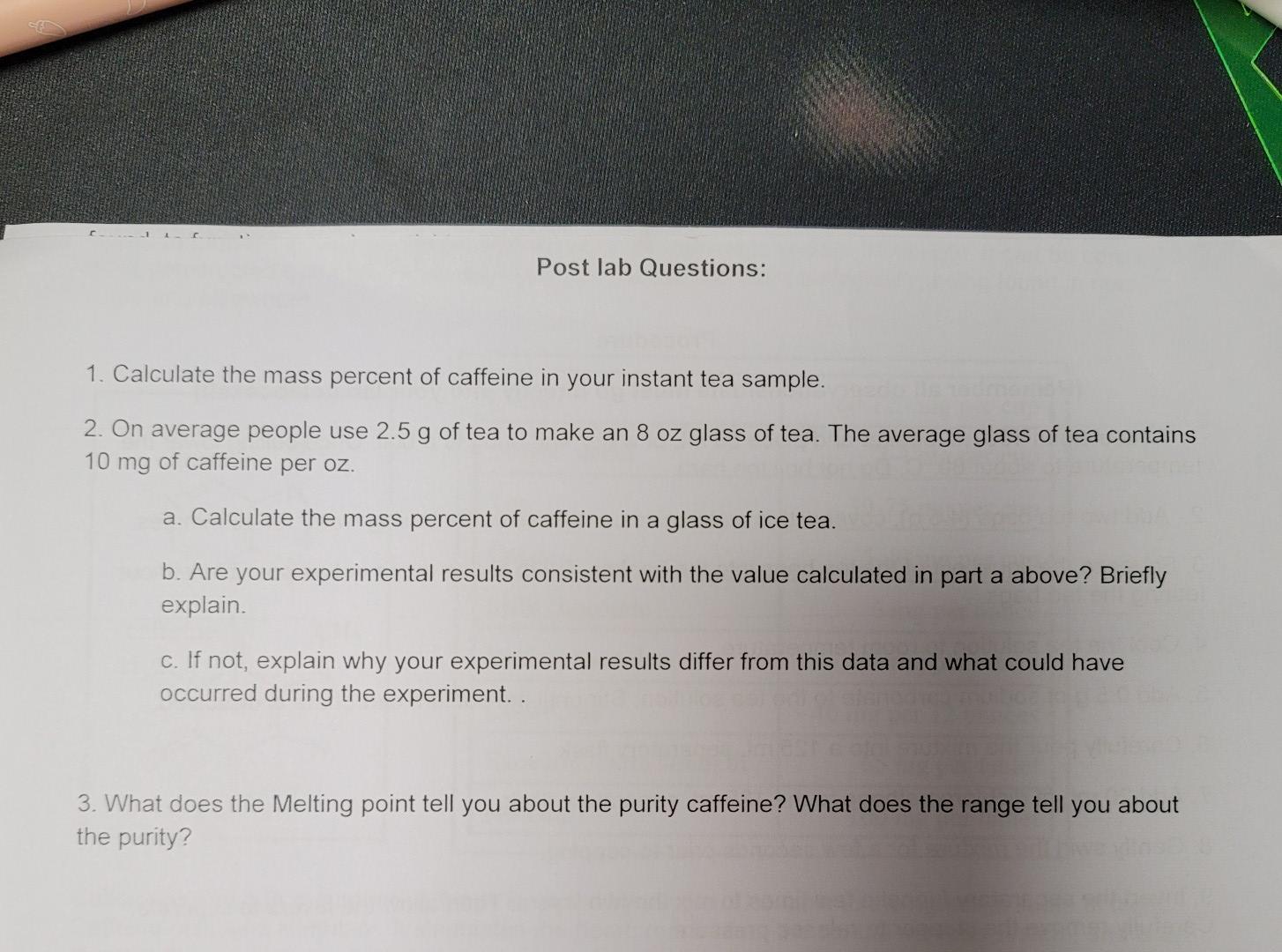 Solved Chem 2510 Experiment 5 Isolating Caffeine from Tea | Chegg.com