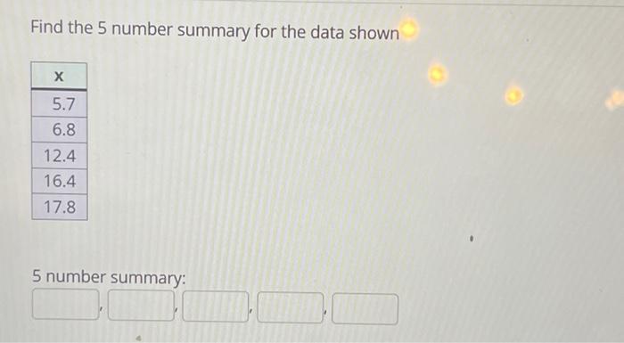 Solved Find the 5 number summary for the data shown X 5.7 | Chegg.com