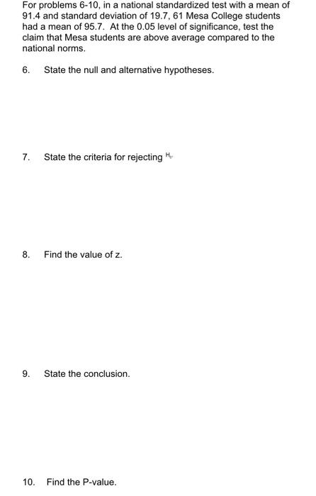 Solved For problems 6-10, in a national standardized test | Chegg.com