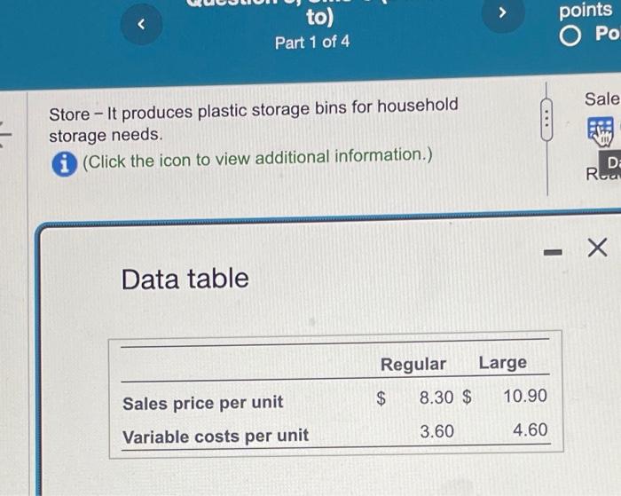 Solved Store - It produces plastic storage bins for | Chegg.com