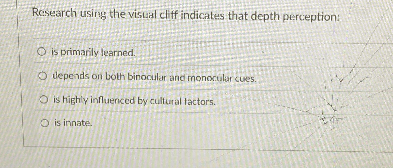 Solved Research using the visual cliff indicates that depth | Chegg.com