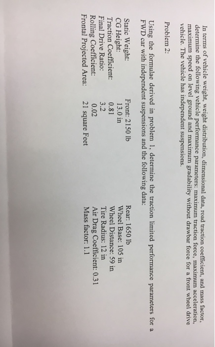 Solved In terms of vehicle weight, weight distribution, | Chegg.com