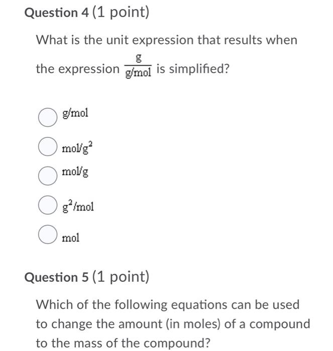 Solved Question 4 (1 point) What is the unit expression | Chegg.com