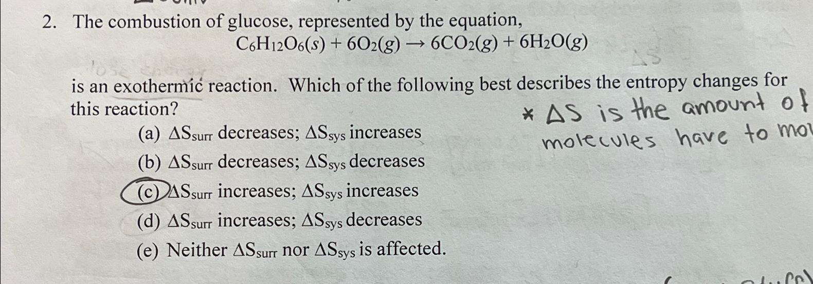 Solved The combustion of glucose, represented by the | Chegg.com