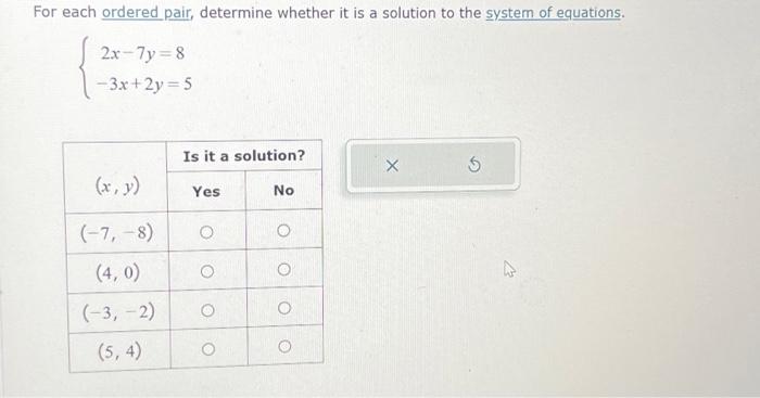 Solved For each ordered pair, determine whether it is a | Chegg.com