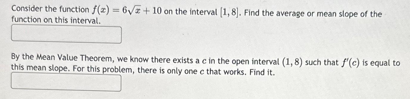 Solved Consider the function f(x)=6x2+10 ﻿on the interval | Chegg.com