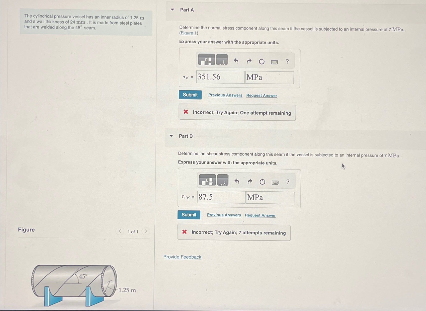 Solved The cylindrical pressure vessel has an inner radius | Chegg.com