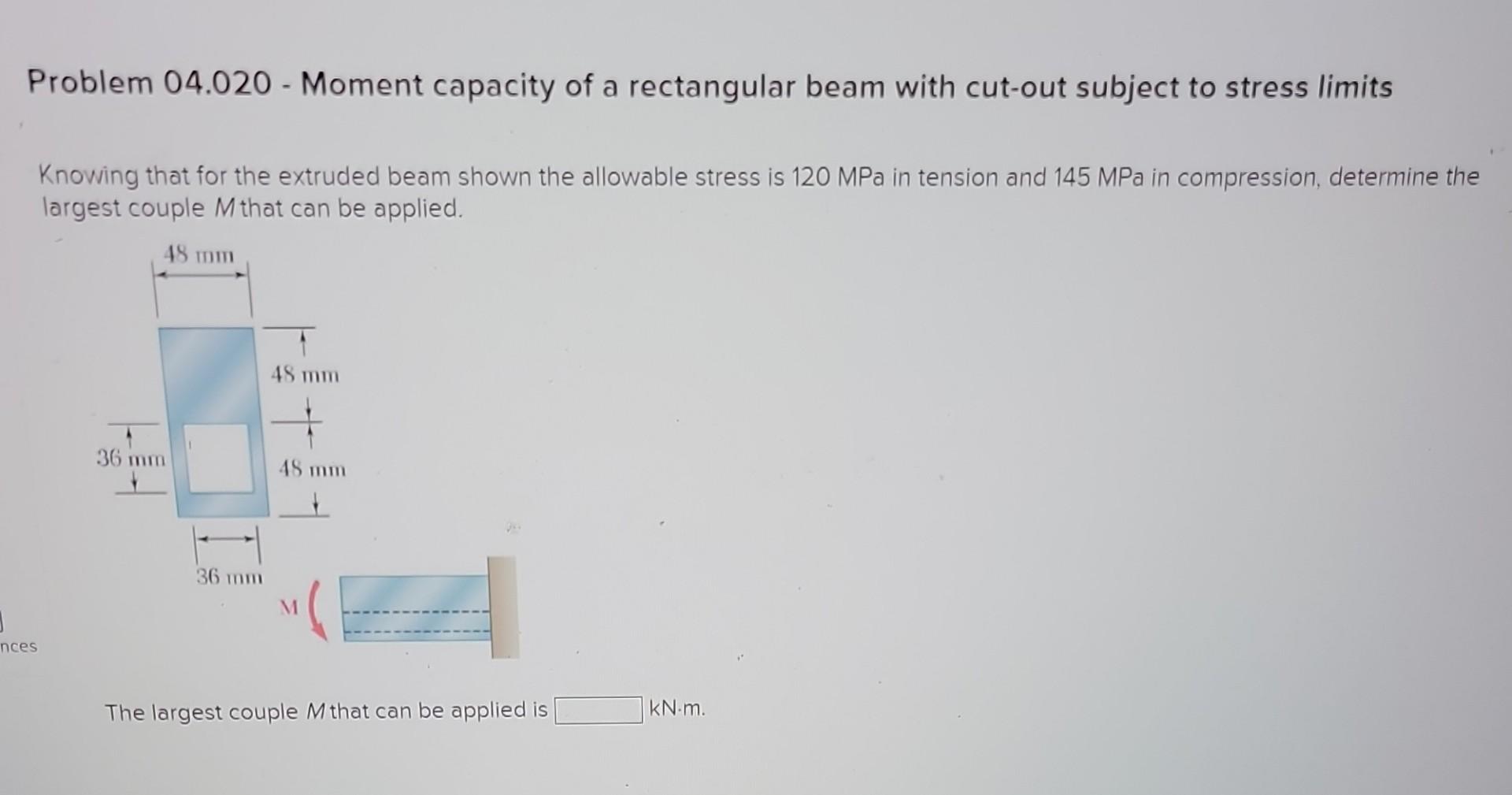 Solved Problem 04.020 - Moment capacity of a rectangular | Chegg.com