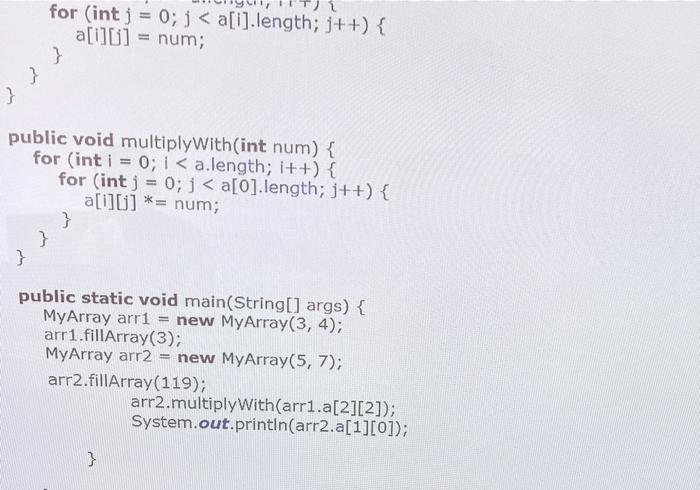 Solved public class MyArray ( int(1) a; public MyArray(int | Chegg.com