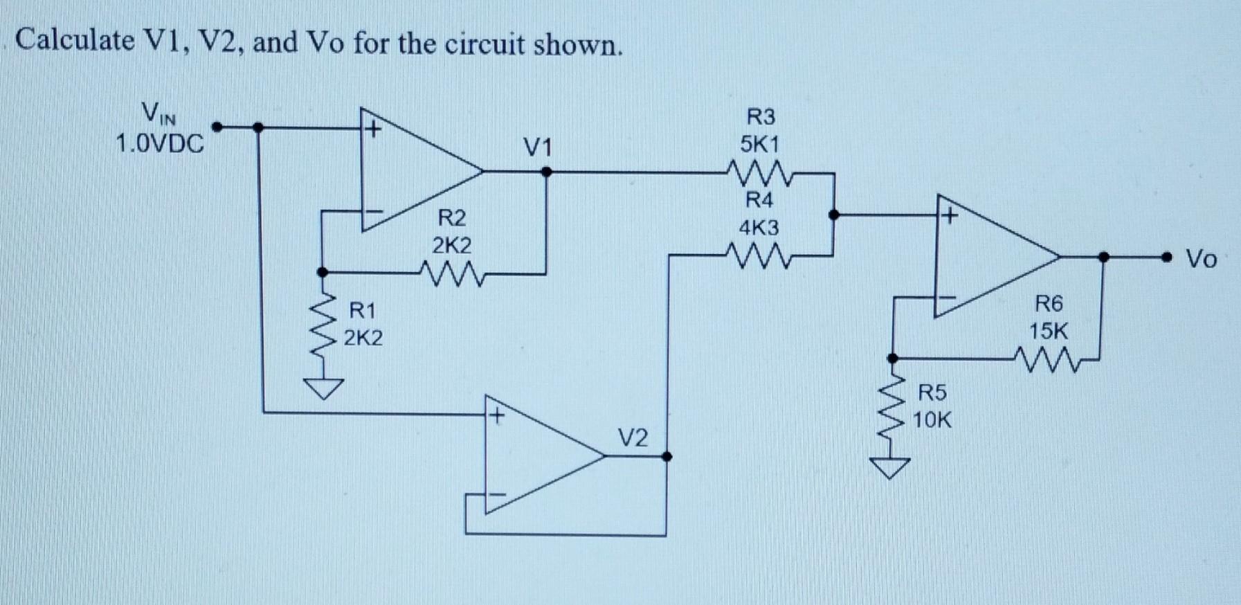 Solved Calculate V1, V2, and Vo for the circuit shown. | Chegg.com