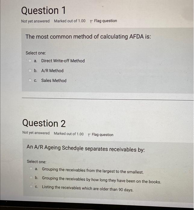 Solved The most common method of calculating AFDA is: Select | Chegg.com
