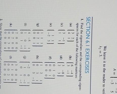 Solved A=∣2−3−35 We leave it to the reader to veri λ2=3 | Chegg.com