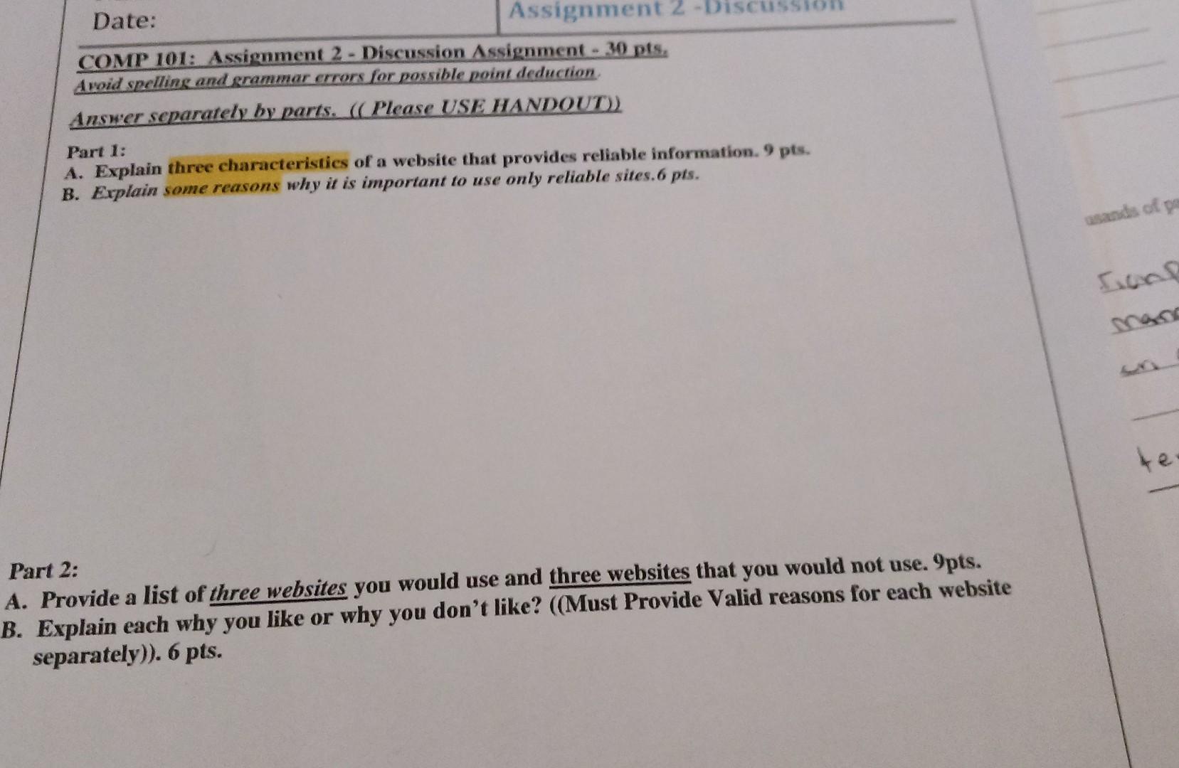 Solved COMP 101: Assignment 2 - Discussion Assignment - | Chegg.com