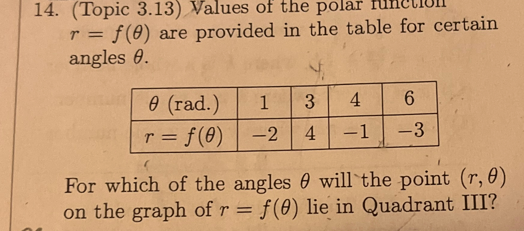 Solved (Topic 3.13) ﻿Values of the polar function r=f(θ) | Chegg.com