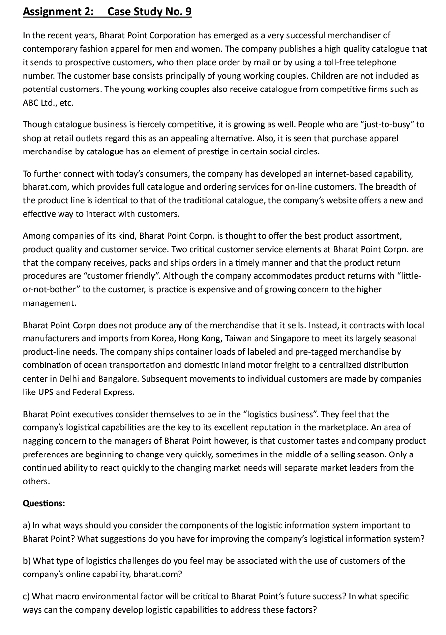 Solved Assignment 2: , ﻿Case Study No. 9In the recent years, | Chegg.com