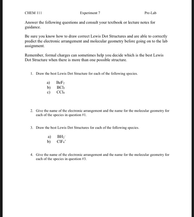 Solved CHEM 11 Experiment 7 Pre-Lab Answer the following | Chegg.com