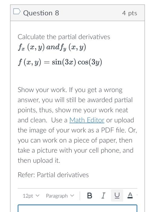 Solved Calculate the partial derivatives fx(x,y) and | Chegg.com