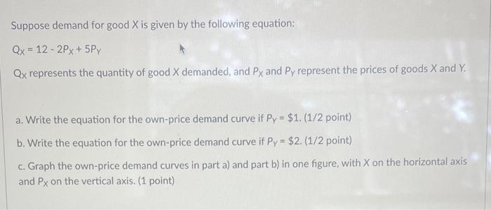 Solved Suppose demand for good X is given by the following | Chegg.com
