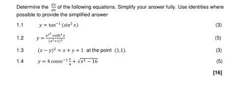 Solved Determine the (dy)/(dx) of the following equations. | Chegg.com