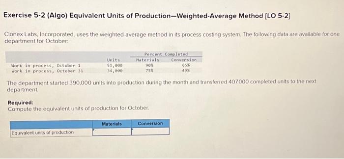 Solved Exercise 5-2 (Algo) Equivalent Units of | Chegg.com