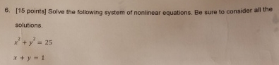 Solved [15 ﻿points] ﻿Solve the following system of nonlinear | Chegg.com