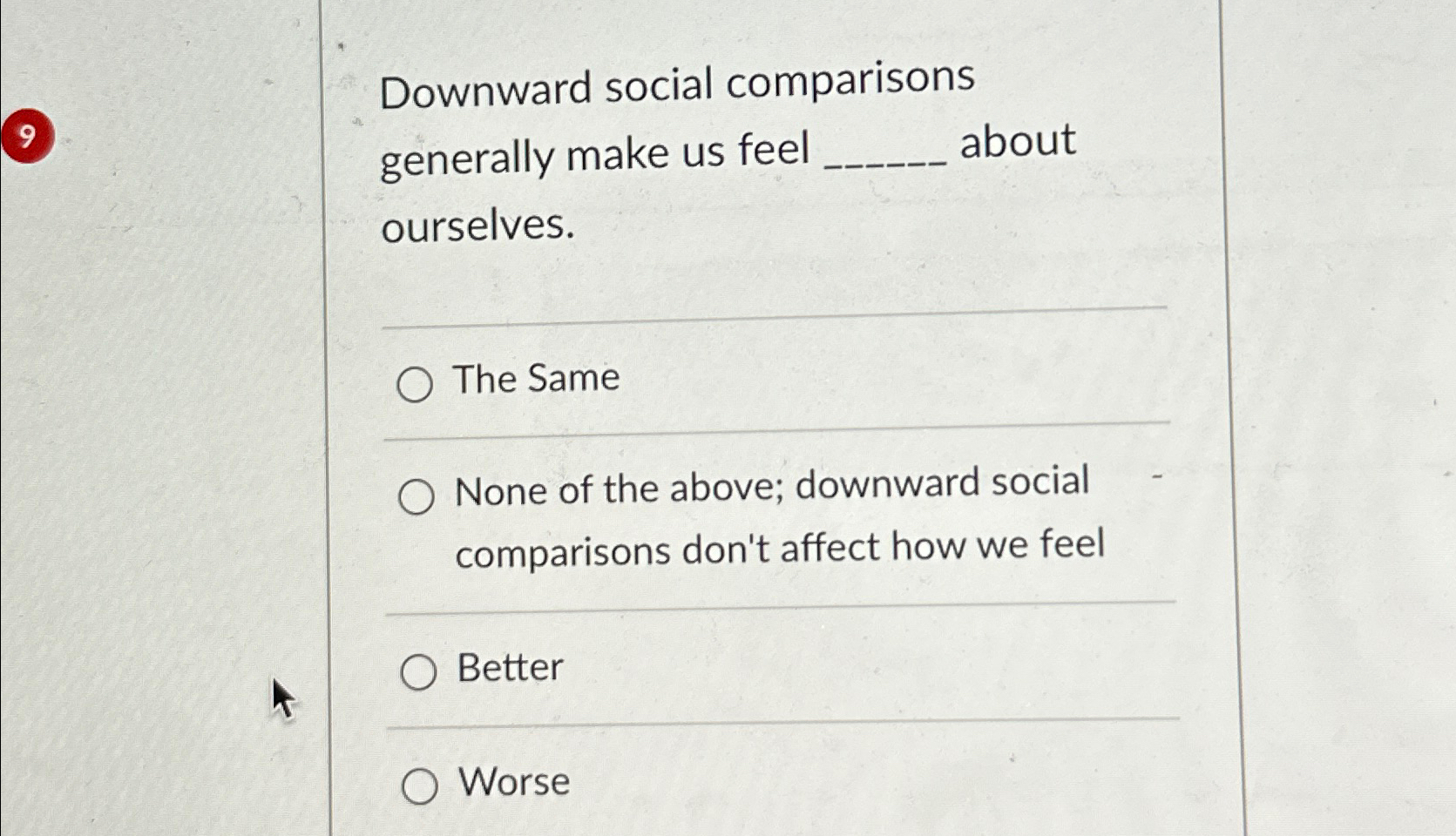 Solved Downward social comparisons generally make us feel | Chegg.com