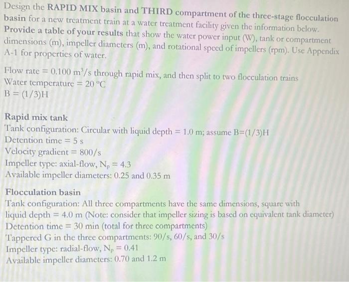 Solved Design the RAPID MIX basin and THIRD compartment of | Chegg.com