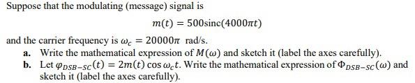 Solved Suppose that the modulating (message) signal is m(t) | Chegg.com