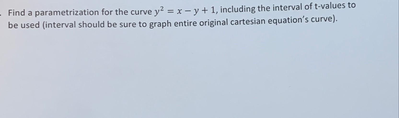 Solved Find a parametrization for the curve y2=x-y+1, | Chegg.com