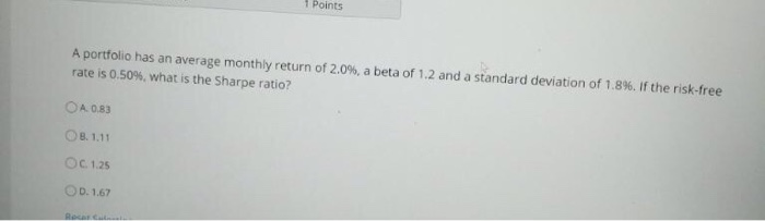 Solved Points A portfolio has an average monthly return of | Chegg.com